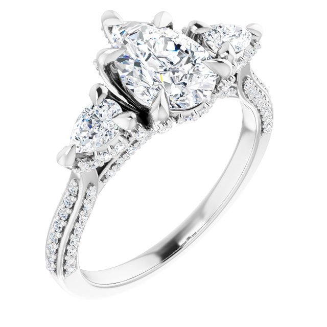 Lucille 2 Carat Pear Lab Grown Diamond Three-Stone Engagement Ring 14K ...