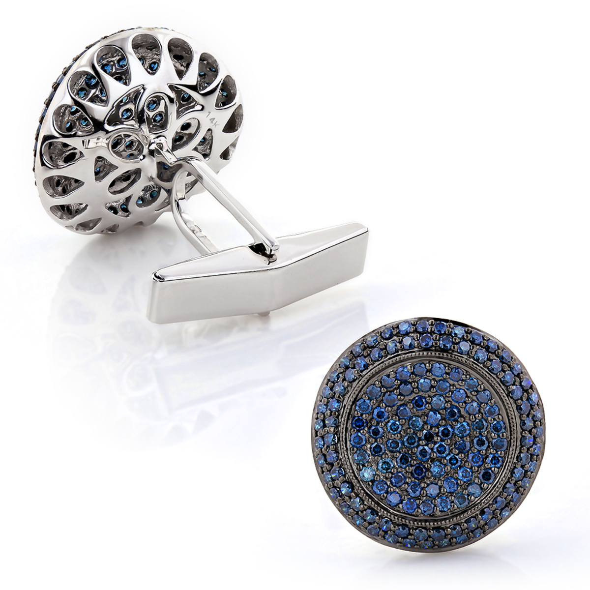 Mens & Womens Luxury Cufflinks: Custom Blue Diamond Cufflinks 14K White ...