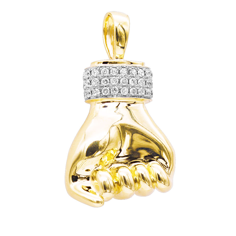 Men's 10K White/Yellow Gold 3D Fist Pendant with Diamond Cuff 3/4 inch ...