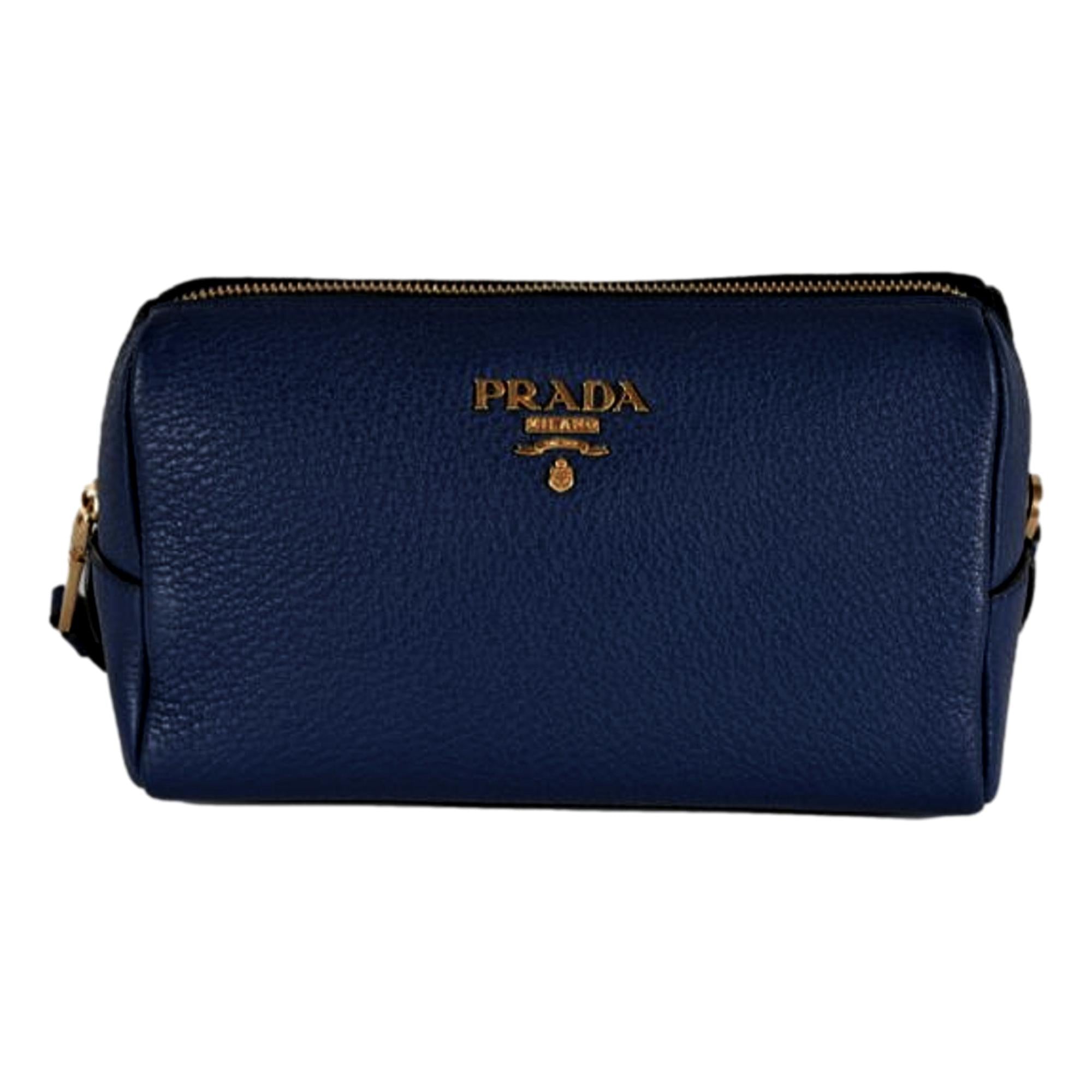 Prada Contenitore Baltico Navy Blue Vitello Daino Vanity Case for Women ...