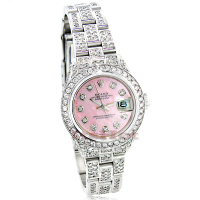 Ladies Diamond Rolex Datejust Custom Watch 12.25ct Pink Face 967266