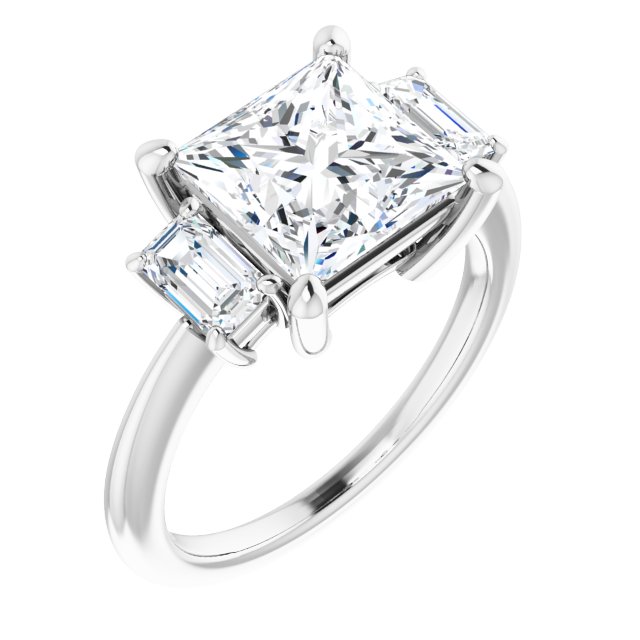 Rose 3 Carat Square Lab Grown Diamond Three-Stone Engagement Ring 14K ...