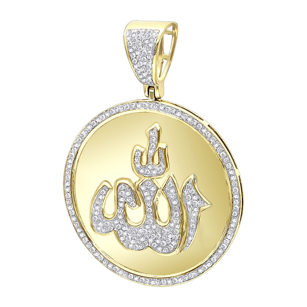 Small Religious Muslim Islam God Allah Pendant 10K Yellow Gold Diamond ...