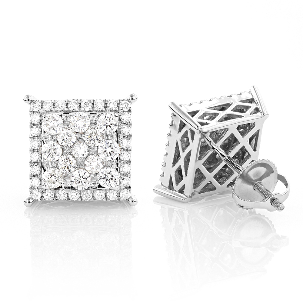 Square Large Diamond Earrings Studs 14K Yellow Gold 1.68ct Oversized 802486