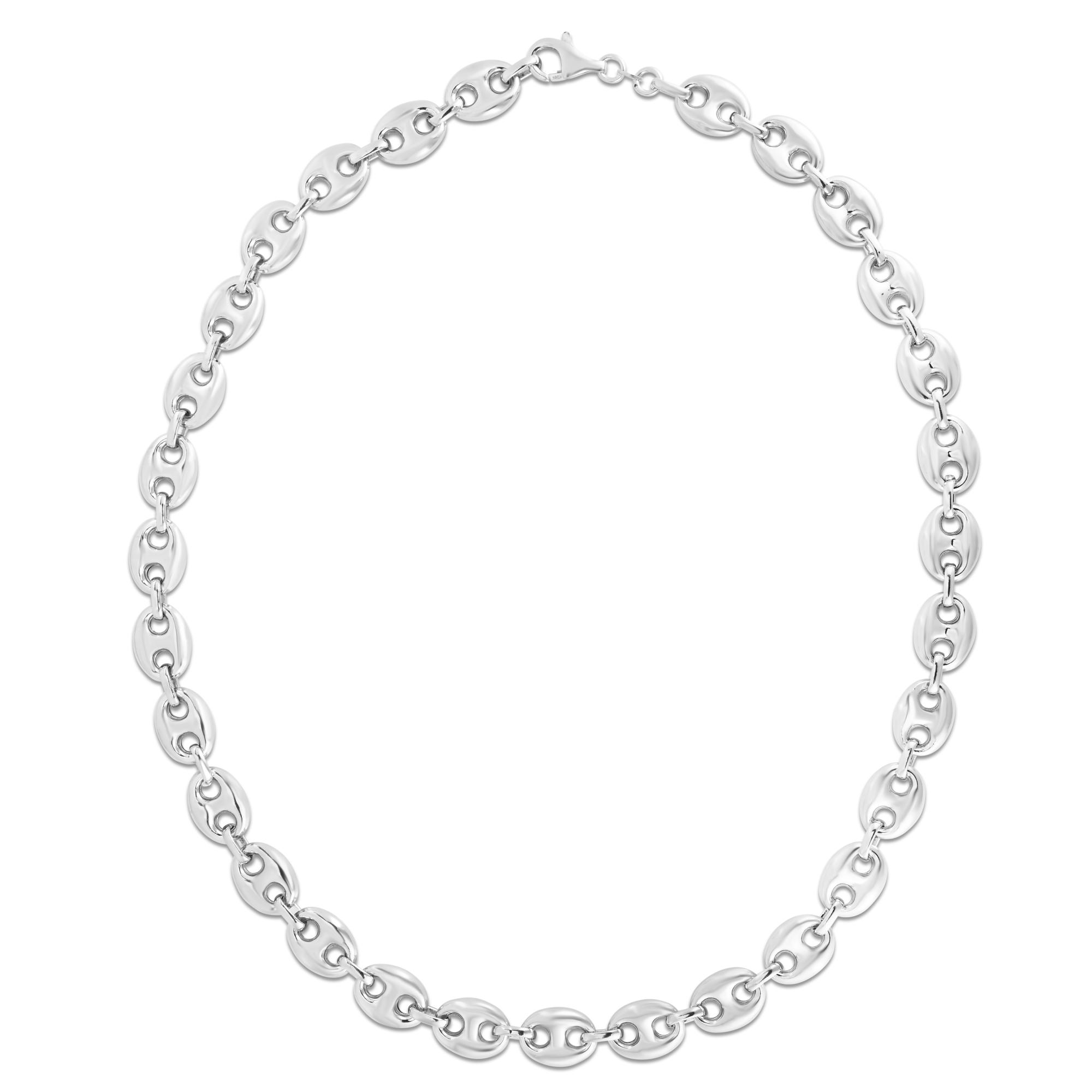 Sterling Silver Rhodium Plated Polished Puffed Mariner Chain with ...