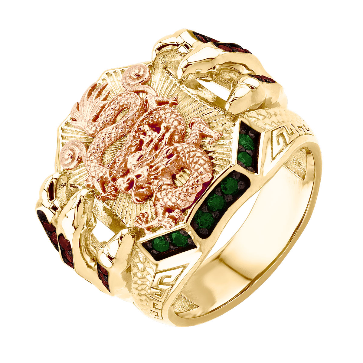 Unique 10K or 14K Gold Diamond Dragon Ring Red Green Diamonds 0.39ct ...