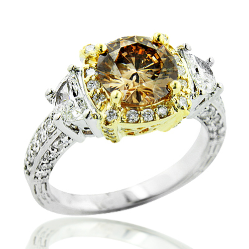 18k Gold Halo Fancy Color Champagne Diamond Engagement Ring 2.5ct 000163