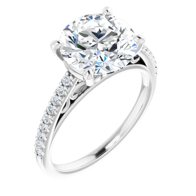 Victoria 3 Carat Round Diamond Cathedral-Style Engagement Ring 14K ...