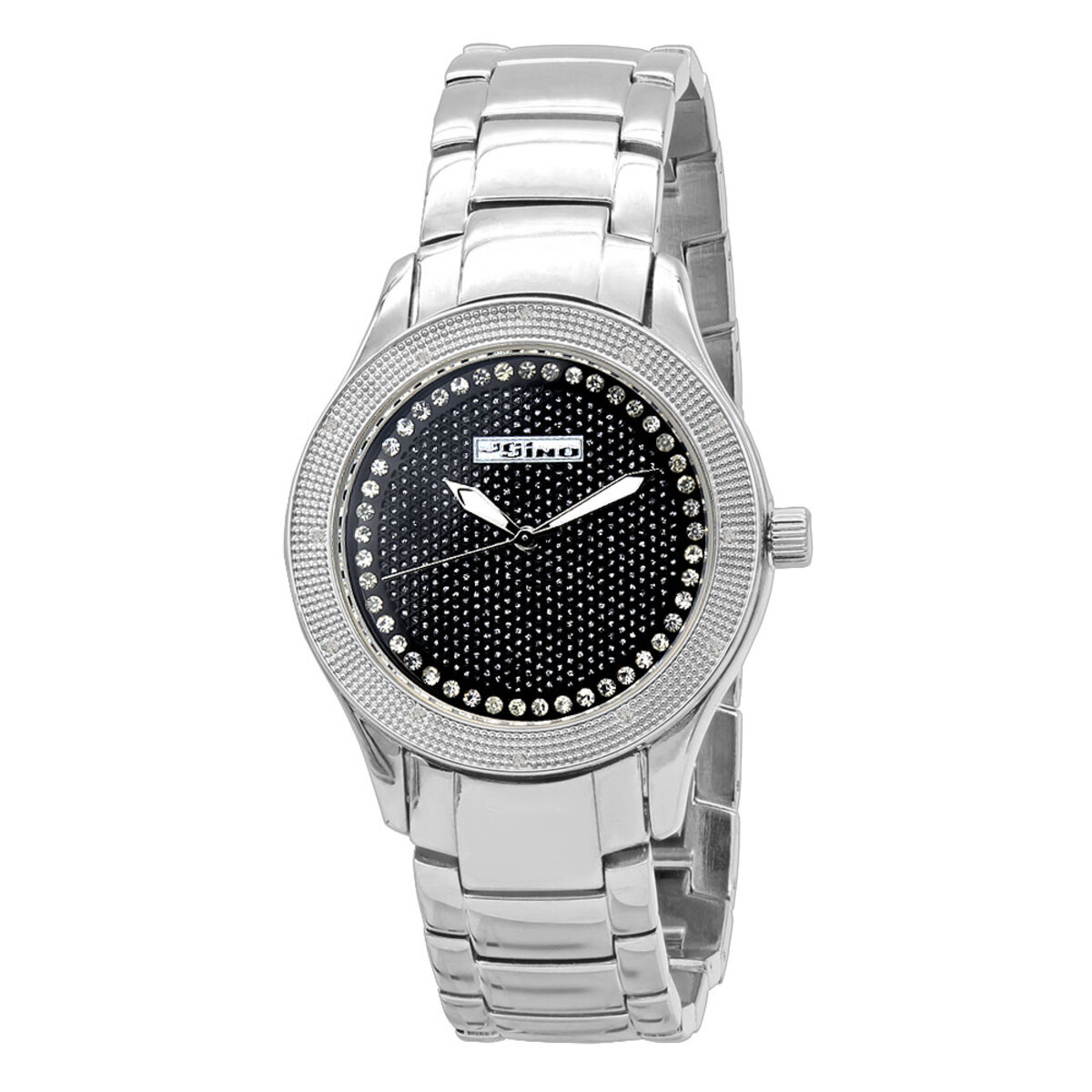 JoJino Women's Diamond Watch 0.12ctw Iced Out Black Dial Metal Band 968788