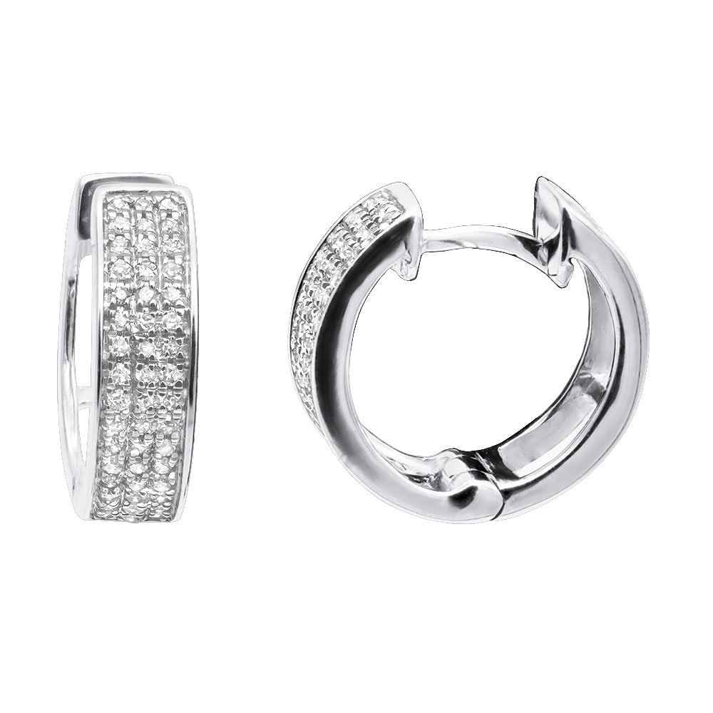 10K White Gold Diamond Hoop Huggie Earrings 0.30ct ItsHot