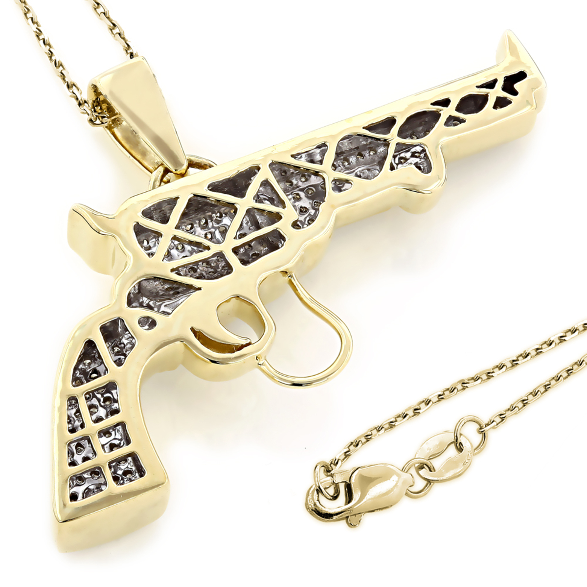 10K Gold Diamond Revolver Pistol Pendant for Men 1/2ct 800120