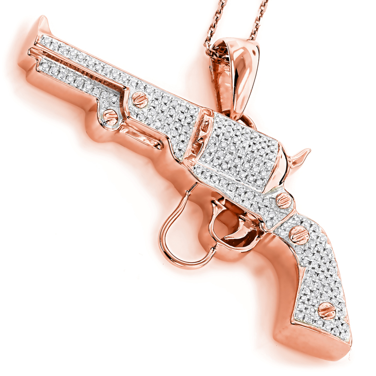 10K Gold Diamond Revolver Pistol Pendant for Men 1/2ct 800120