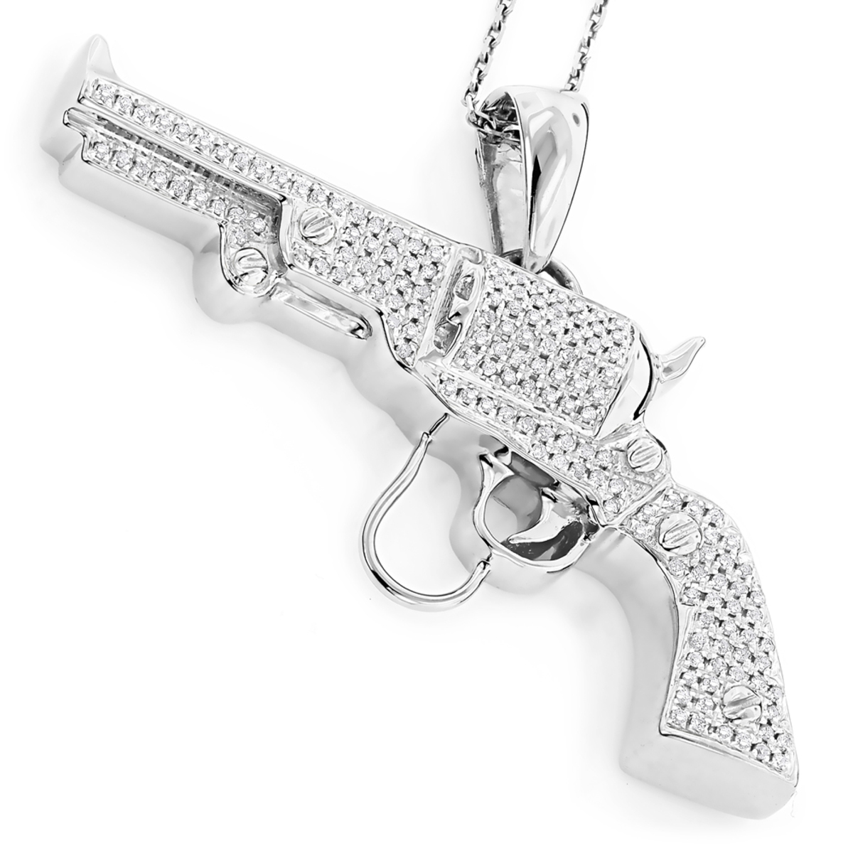 10K Gold Diamond Revolver Pistol Pendant for Men 1/2ct 800120