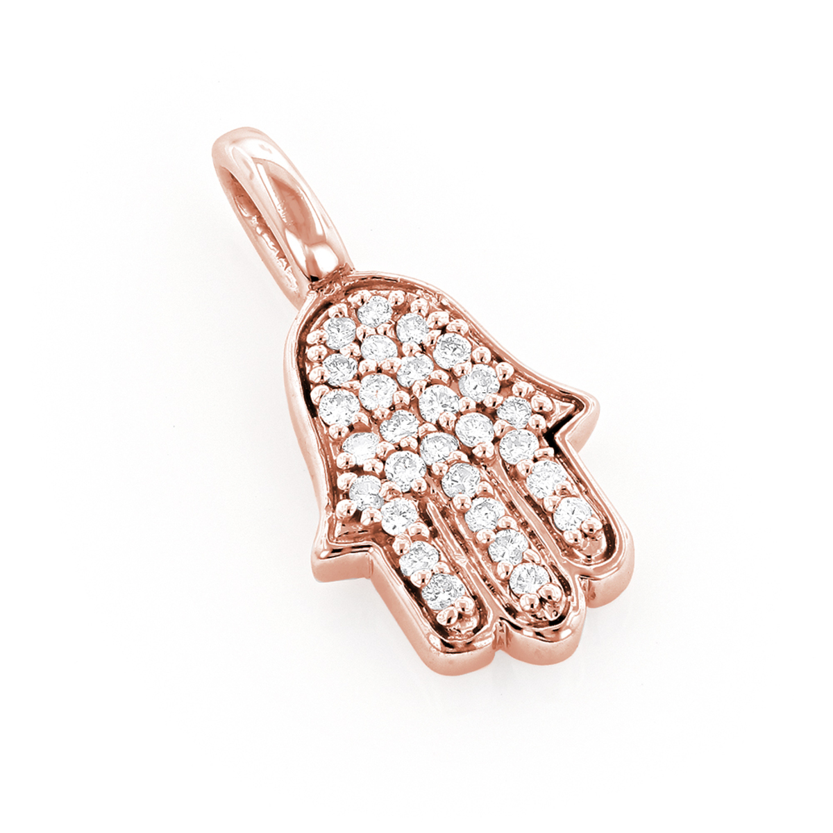 14k Gold Diamond Hamsa Hand Necklace 0.14ct 008804