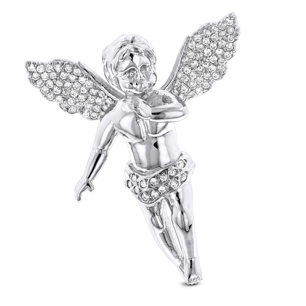 14K Solid Gold Diamond Angel Pendant 0.63ct Small Baby Angel Charm 890781