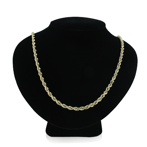 Mens Solid 14K Yellow Gold Rope Chain by Luxurman 5mm 22-30in 890792