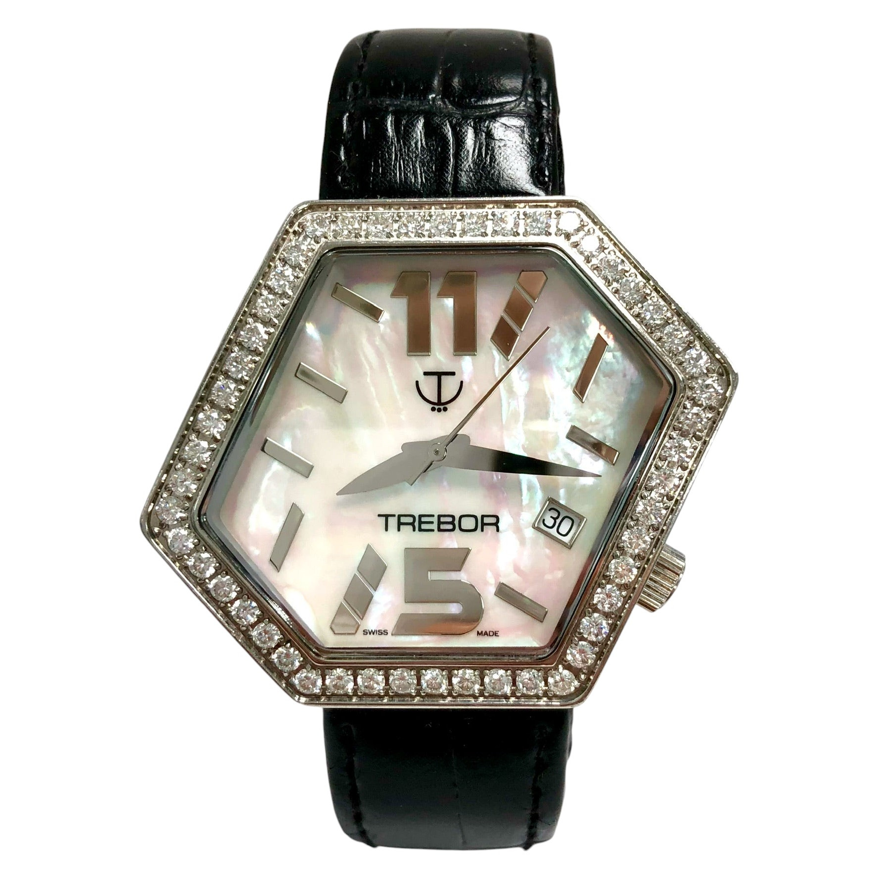 Trebor Decaler Men's Stainless Steel Diamond Watch 42mm Mother Of Pearl ...