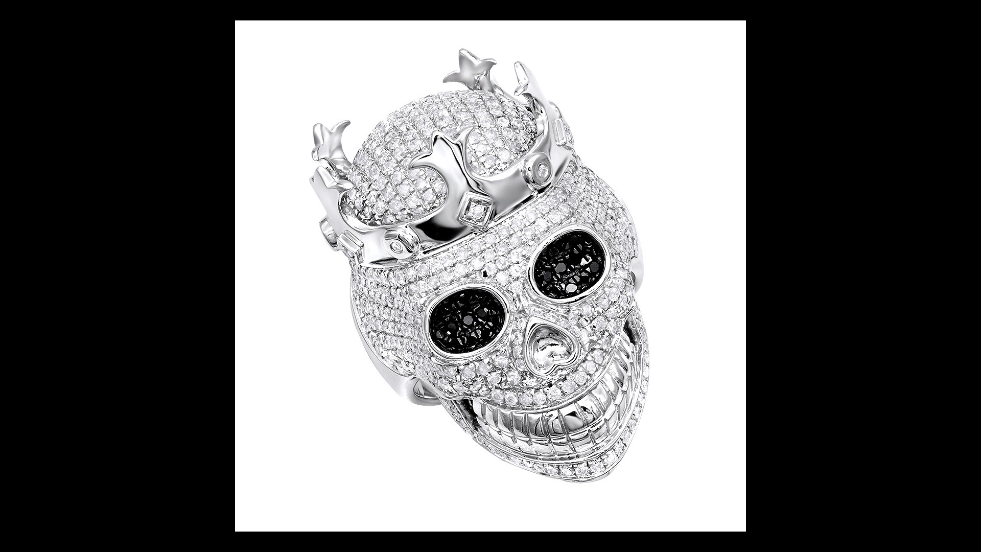 Real Hip Hop Men s Diamond Skull Ring 10K White Gold King Crown 2.75ct 801858