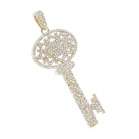 14K Yellow Gold Diamond Key Necklace 0.5ct 004956