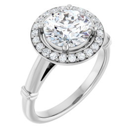 Willow 2 Carat Round Lab Grown Diamond Halo-Style Engagement Ring 14K White Gold , Pinpoint ...