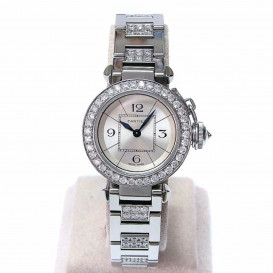 Ladies Diamond Watch Cartier Panthere Mini 22mm | 18K Gold Steel 2 Row ...