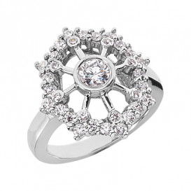 Royal Halo Round Diamond Right Hand Ring for Women with Sapphires 14K ...
