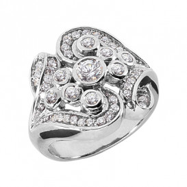 Royal Halo Round Diamond Right Hand Ring for Women with Sapphires 14K ...