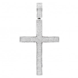 Large Sterling Silver Mens Diamond Cross Pendant 1.14ct 490191