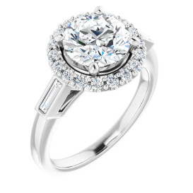 Willow 2 Carat Round Lab Grown Diamond Halo-Style Engagement Ring 14K White Gold , Pinpoint ...