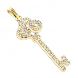 10K Yellow Gold Diamond Key Pendant For Men by Luxurman 0.65ct 407009