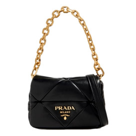 Prada Gold Logo Ivory Quilted Nappa Patch Leather Shoulder Bag for ...