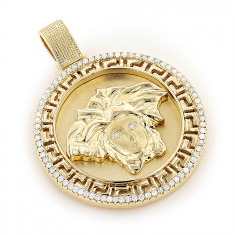 10K Gold Versace Style Diamond Pendant Medusa Medallion 0.61ct 890913