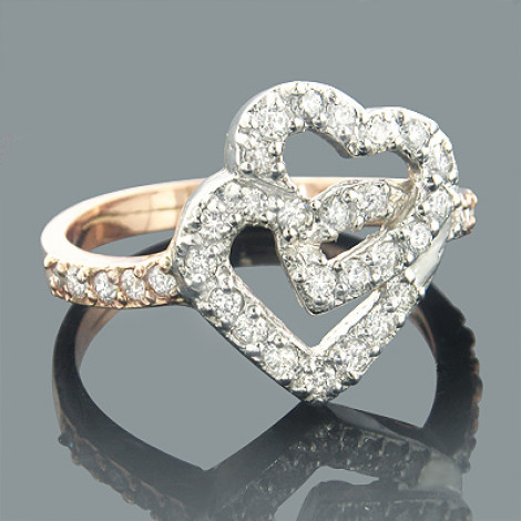 14K White Rose Gold Diamond Heart Ring 0.55ct 004884