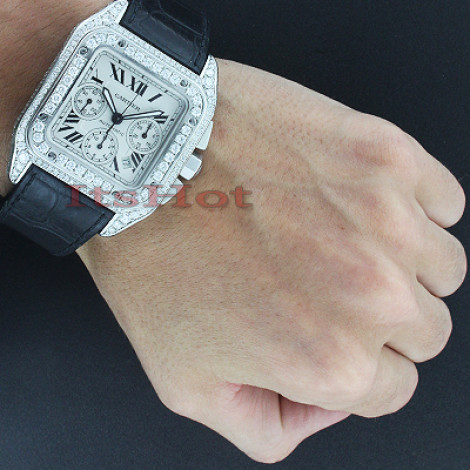 41mm Custom Cartier Mens Diamond Watch 9.64ct Santos 100 967189