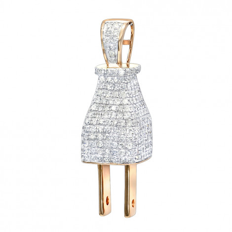 Hip Hop 10K Gold 3D Real Gold and Diamond Power Plug Pendant for Men 406986