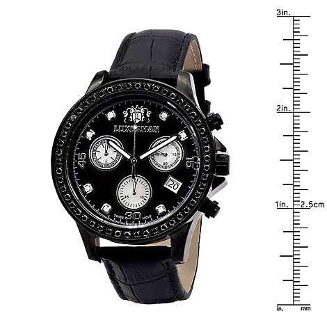 44mm Black Diamonds Bezel Watch For Men Luxurman Liberty Leather Band ...