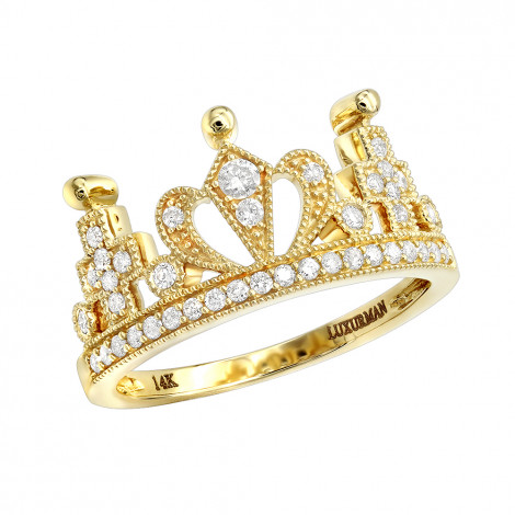 Luxurman Women's 14k Gold Queen Crown Ring With Diamonds 0.35ct 803088