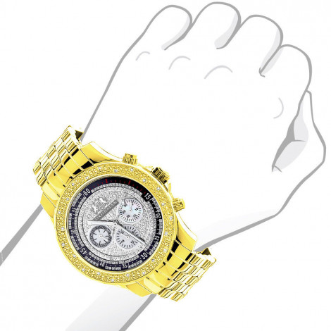 Real Diamond Watches for Men | Yellow Gold Pltd Luxurman Raptor Metal ...