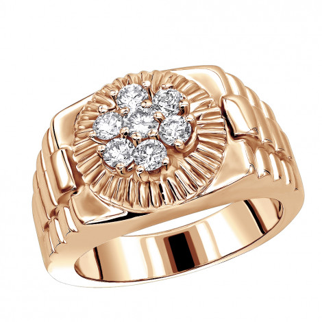 Mens Rings 14K Gold Rolex Style Mens Diamond Ring .95ct 004900
