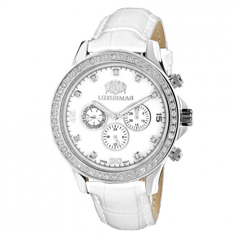 Swiss Mvt Men's Diamond Watches Luxurman Liberty 2c Leather Band White ...