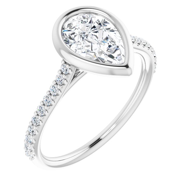 Alice 2 Carat Pear Lab Grown Diamond Bezel-Set Engagement Ring 14K White Gold , Shared Prong ...