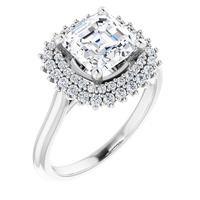 Blake 2 Carat Asscher Lab Grown Diamond Halo-Style Engagement Ring 14K White Gold , Shared Prong ...