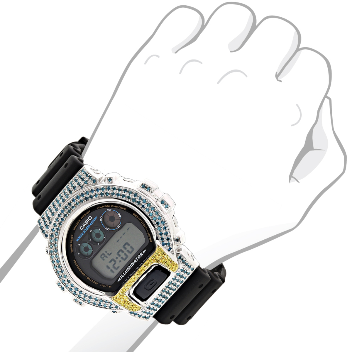 Blue Yellow Diamond G-Shock Watch 4.00ct 965896