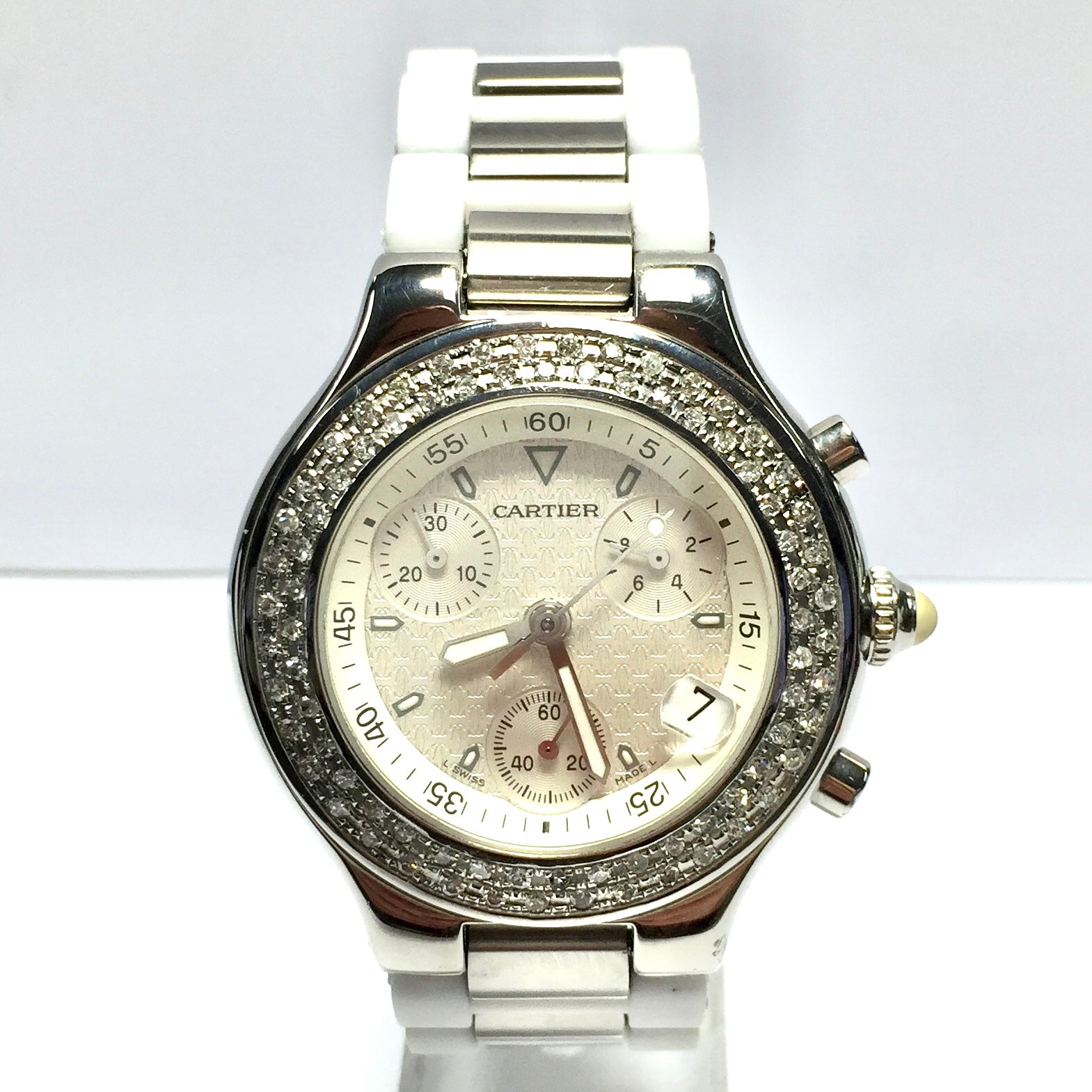 Cartier Chronoscaph 21 Stainless Steel Diamond Men's Watch 38mm 2.38ct ...