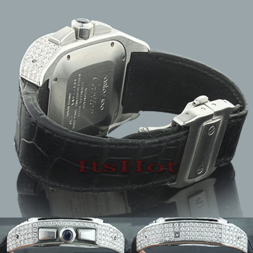 41mm Custom Cartier Mens Diamond Watch 9.64ct Santos 100 967189