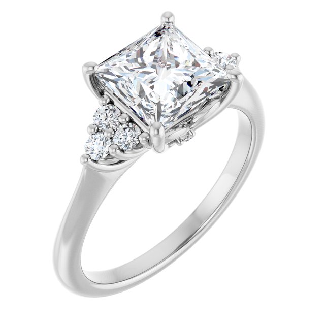 Eliza 2 Carat Square Diamond Accented Engagement Ring 14K White Gold ...