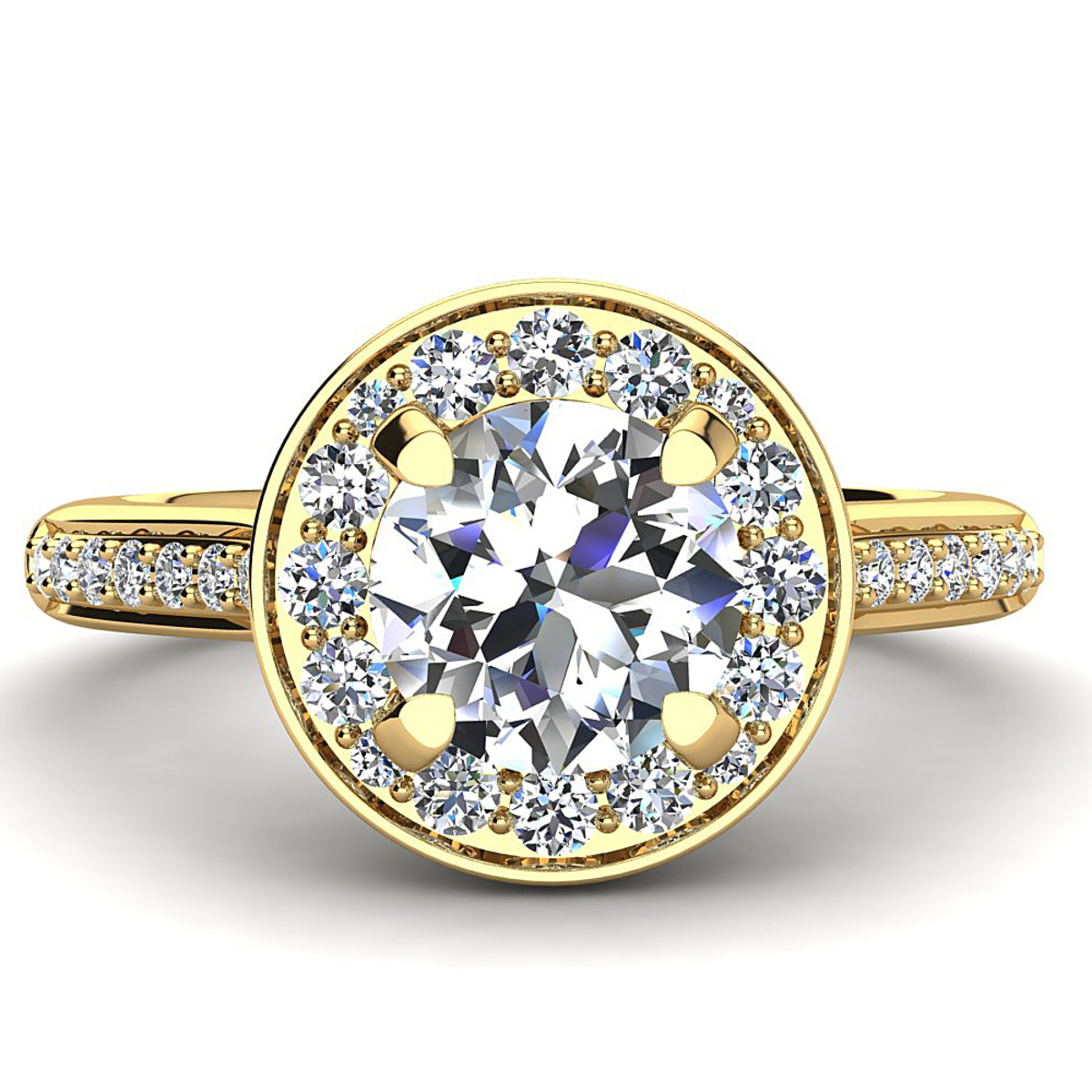 Halo Designer 18K Gold G/VS Round Diamond Engagement Ring 1.1ct by ...