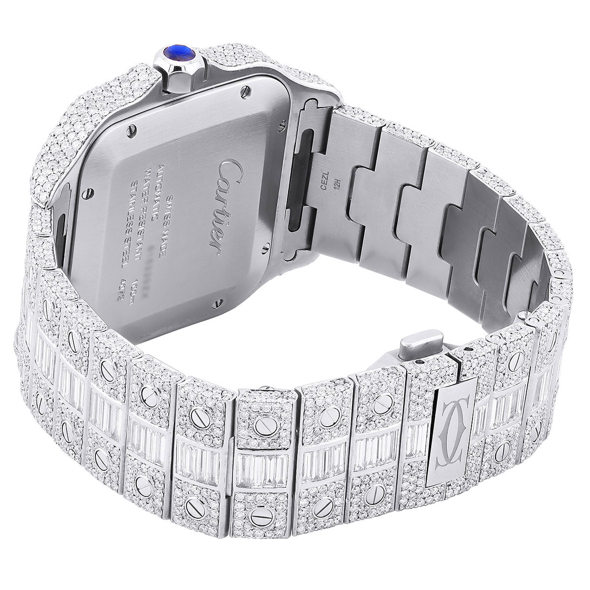 Iced Out Diamond Cartier Santos for Men and Women | 41mm | Round ...