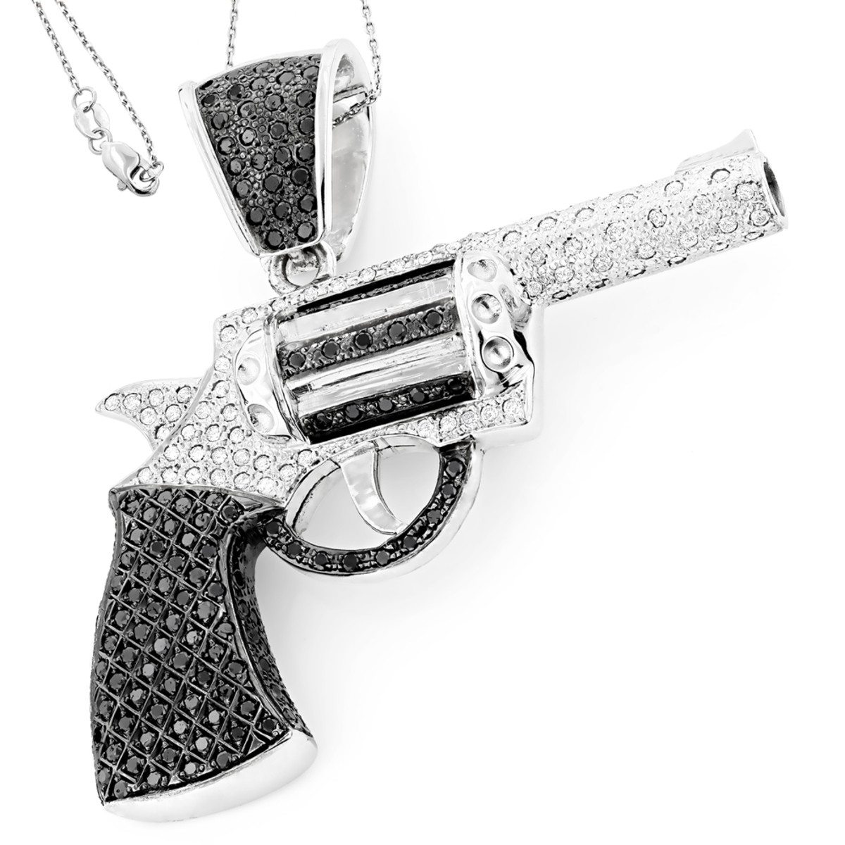 9.5ct White Black Diamond Revolver Pendant Pistol in 14k Gold | ItsHot ...