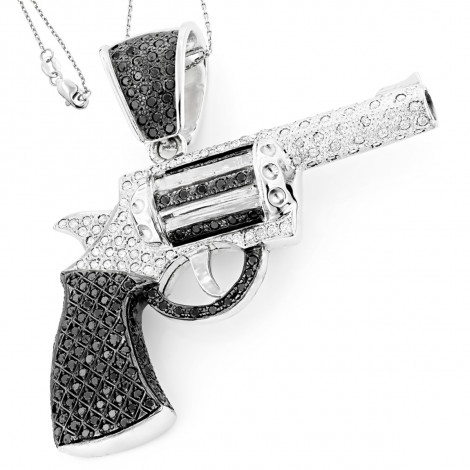9.5ct White Black Diamond Revolver Pendant Pistol in 14k Gold | ItsHot ...